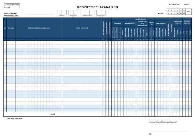 formulir R I KB tahun 2015 registrasi pelayanan | PPT