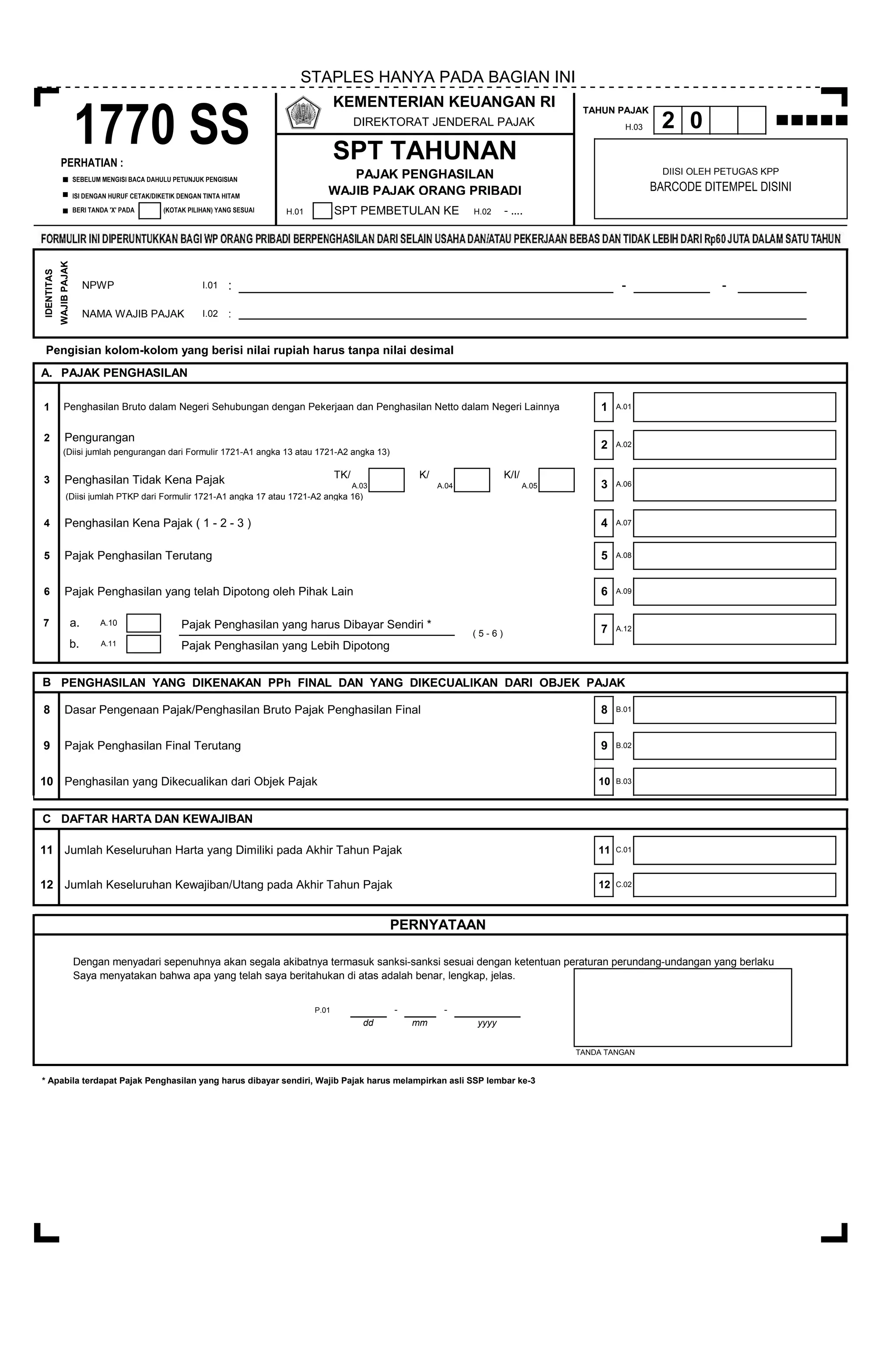 Formulir spt 1770 ss | PDF