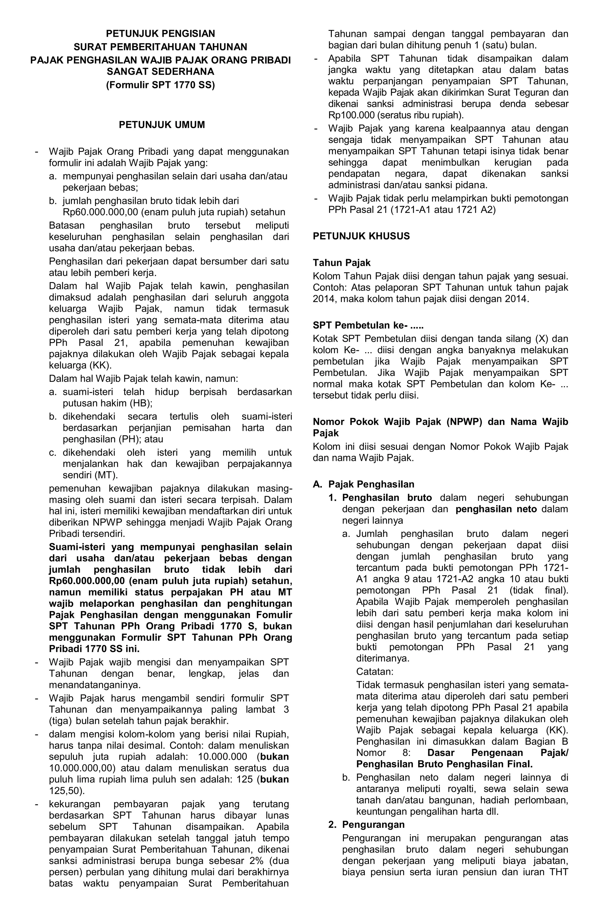 Formulir spt 1770 ss | PDF