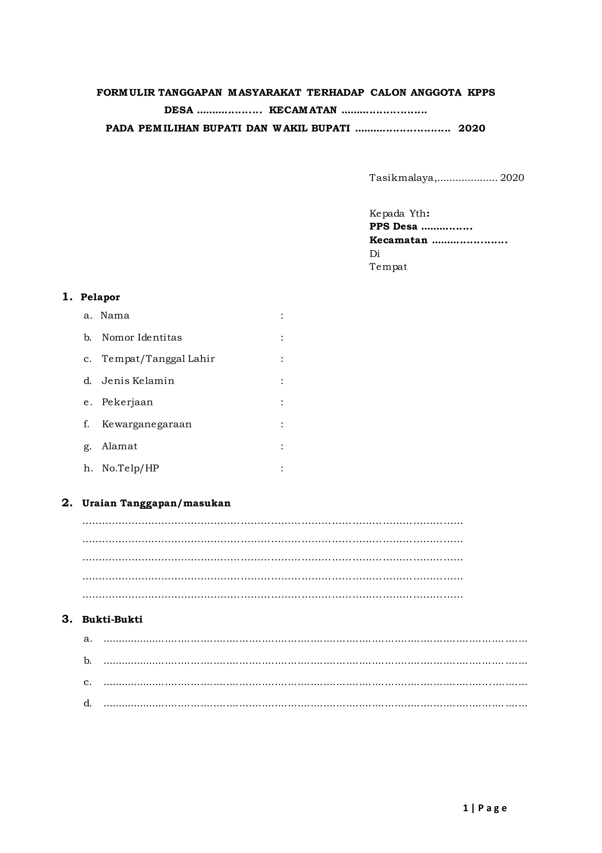 Formulir tanggapan masyarakat | DOCX