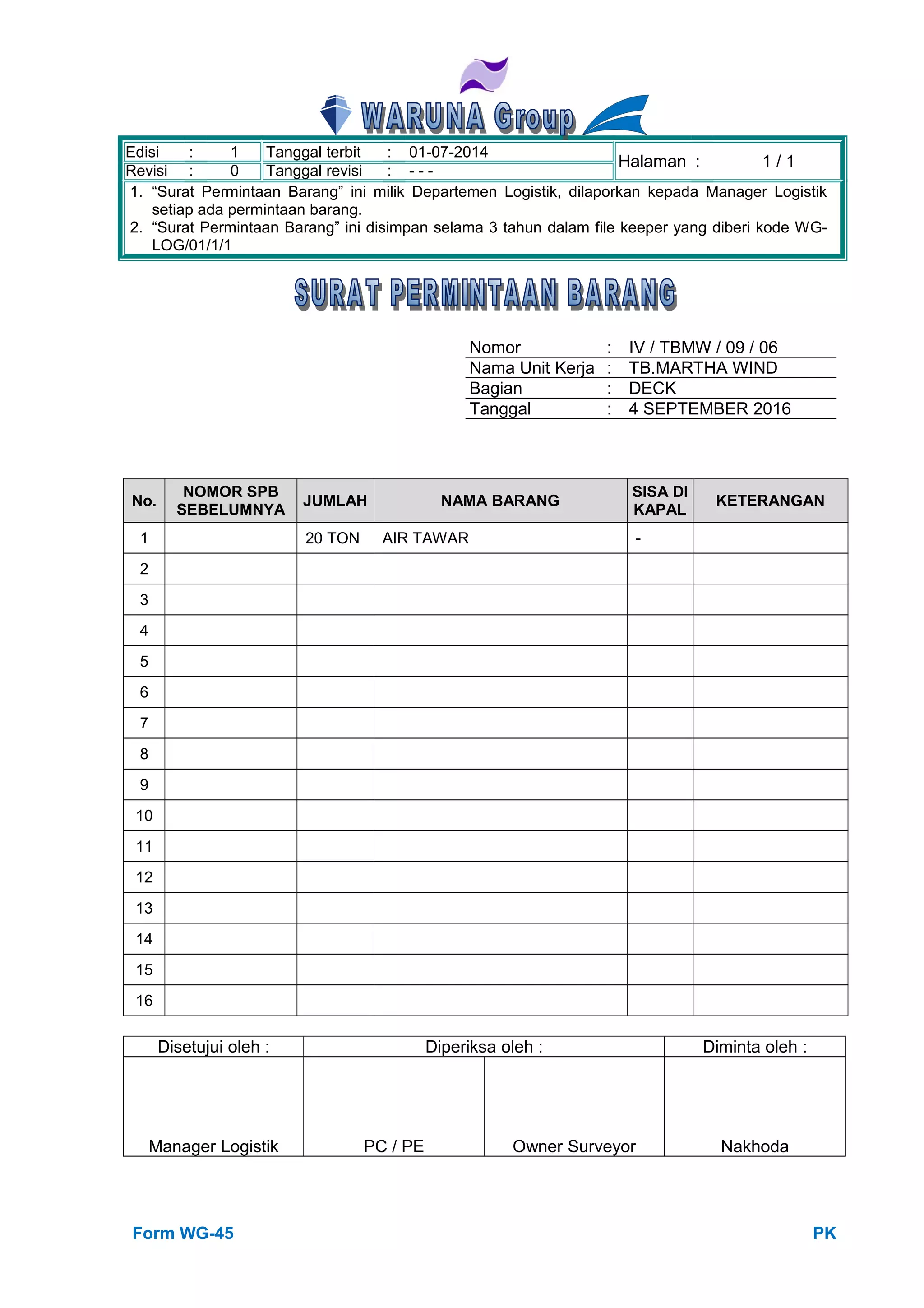 Form wg 45-surat permintaan barang | DOC