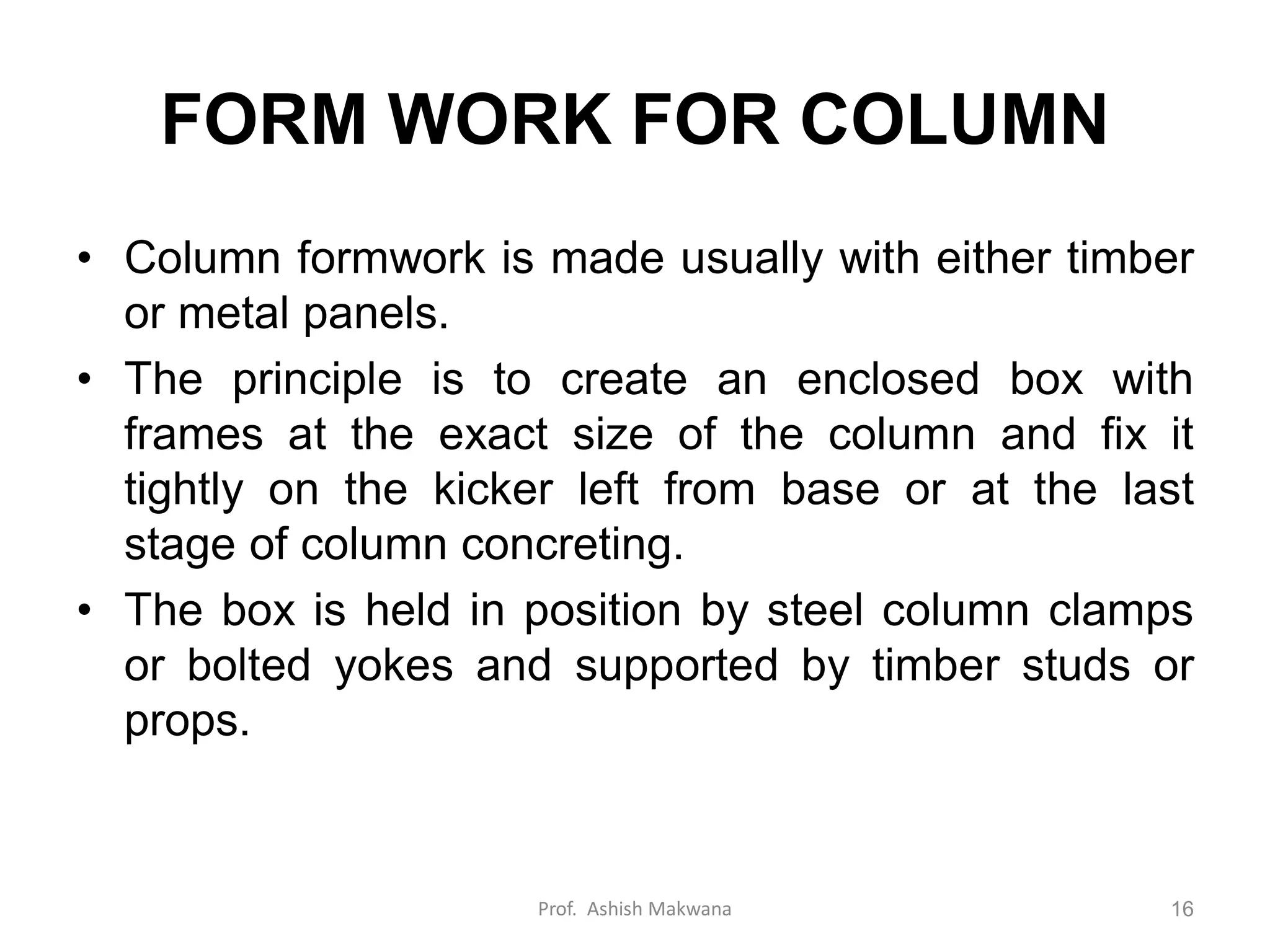 Form work_Advanced Construction Technology (Semester-6), Civil ...