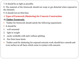formwork and its types used in construction | PDF