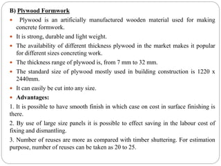 formwork and its types used in construction | PDF