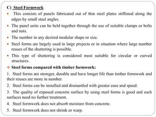 formwork and its types used in construction | PDF