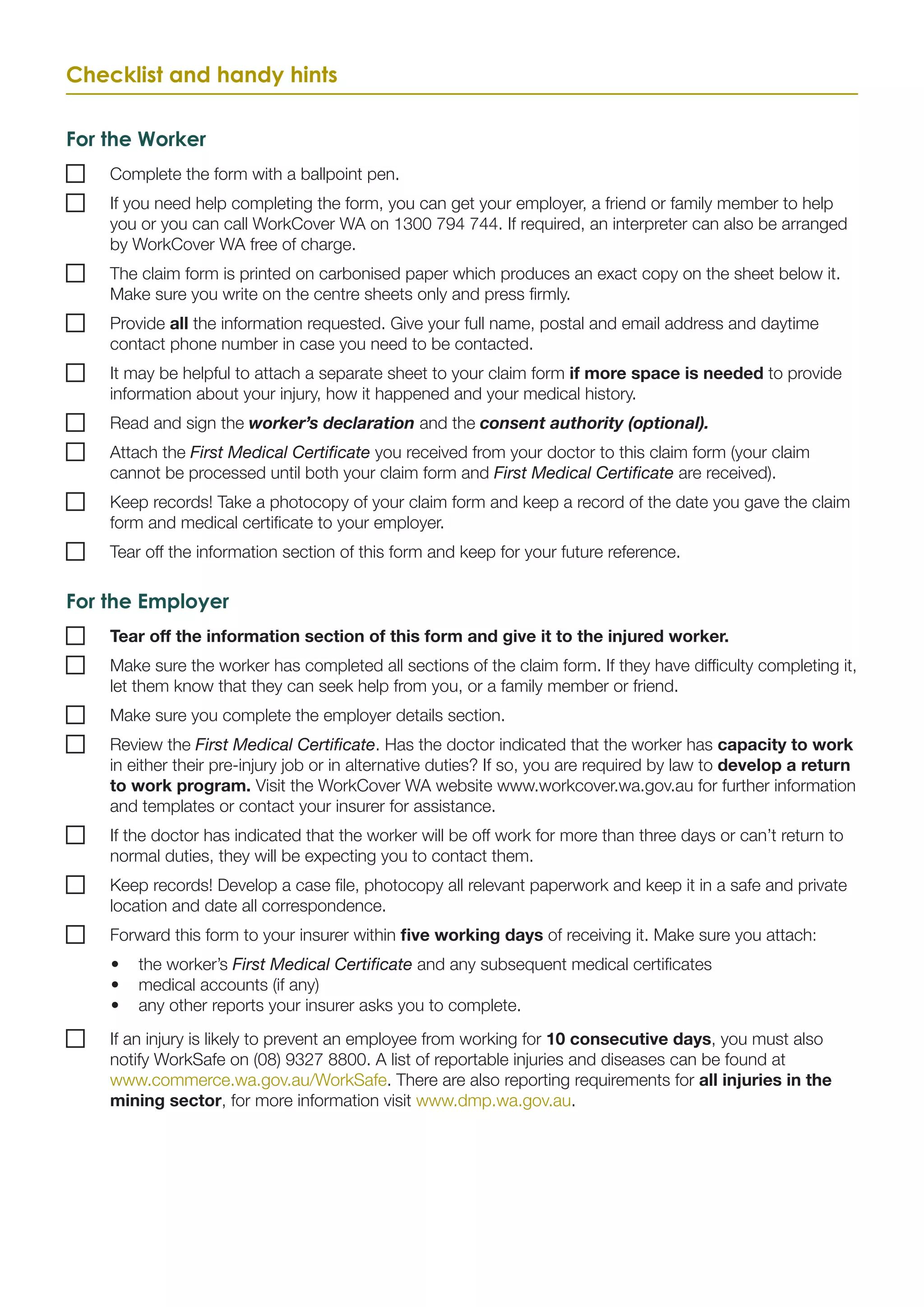 Workers Compensation Claim Form Western Australia | PDF