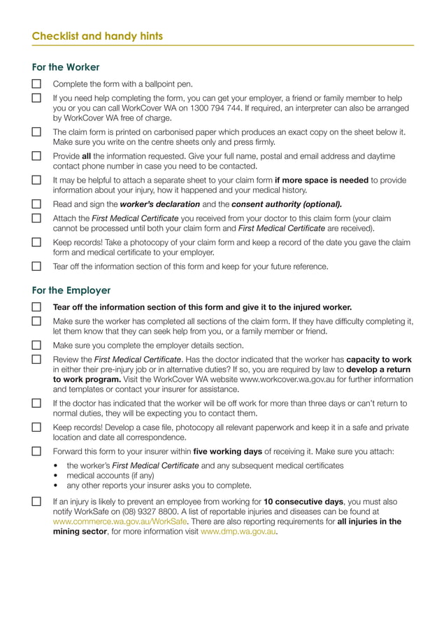 Workers Compensation Claim Form Western Australia | PDF
