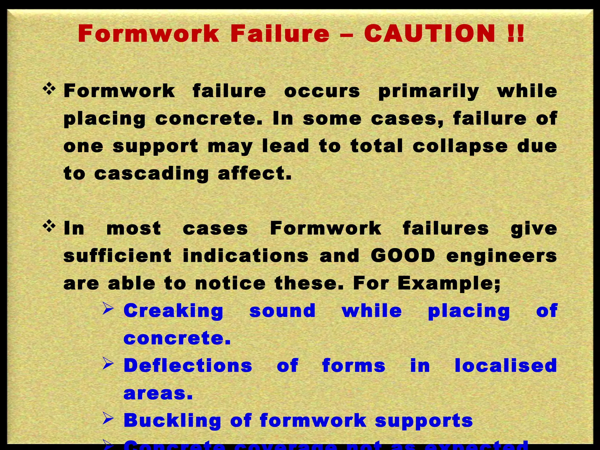 Formwork failures and remedial measures | PPT