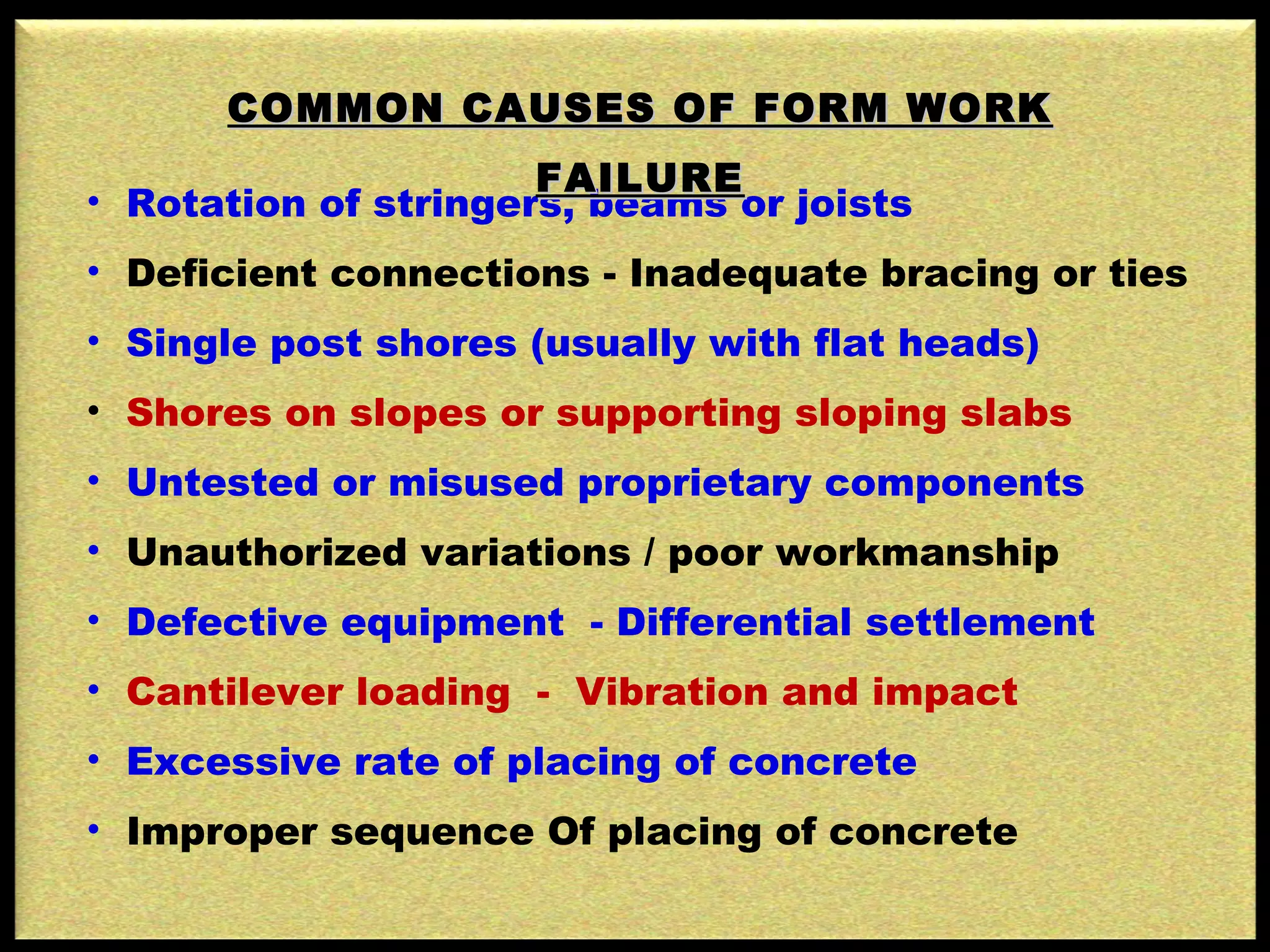 Formwork failures and remedial measures | PPT
