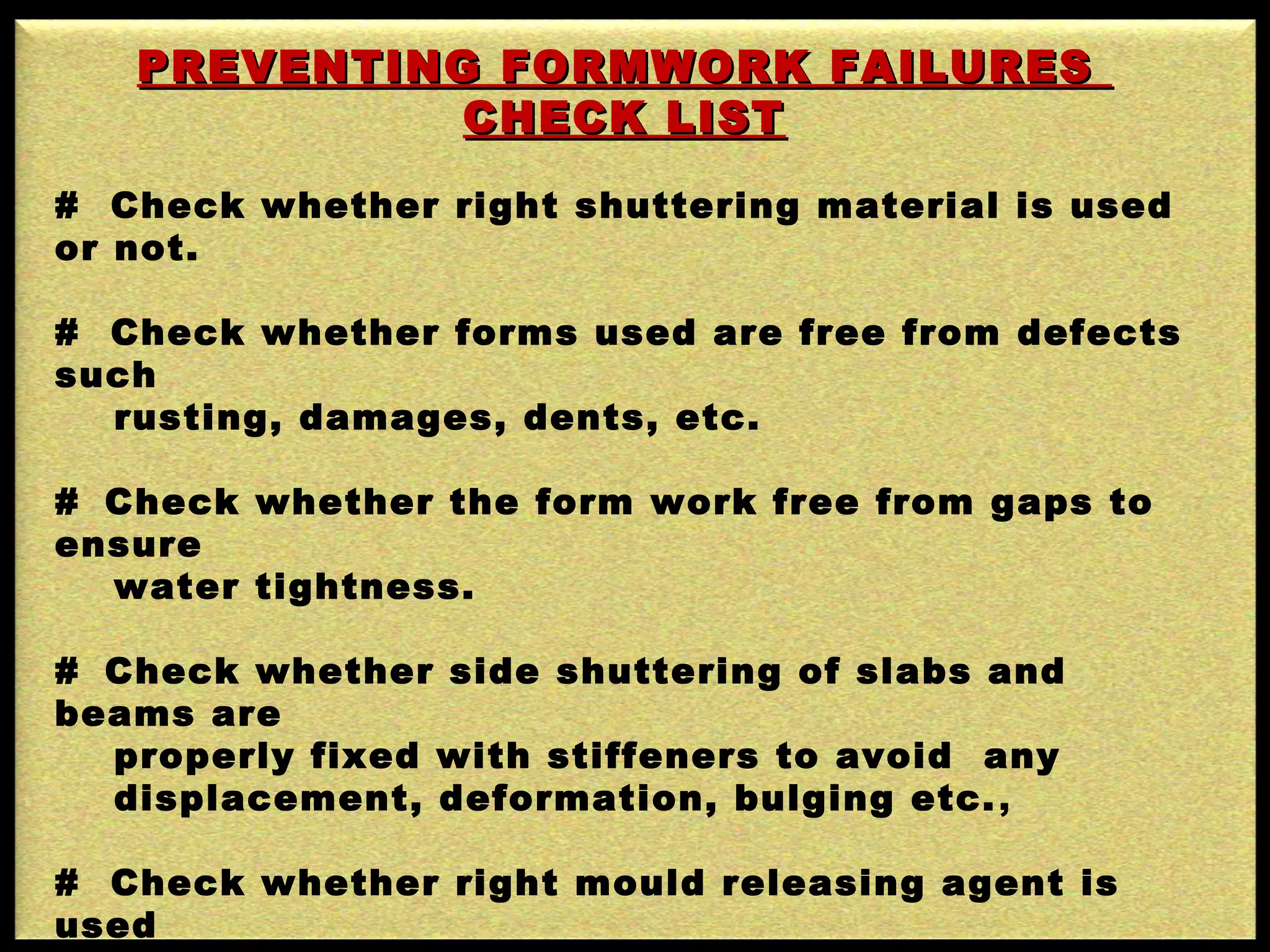 Formwork failures and remedial measures | PPT
