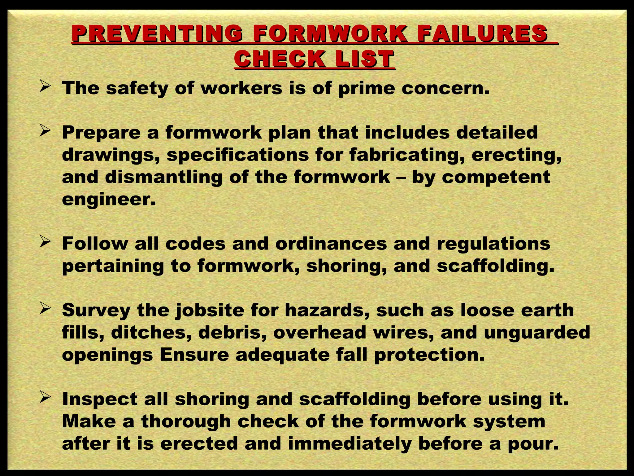 Formwork failures and remedial measures | PPT
