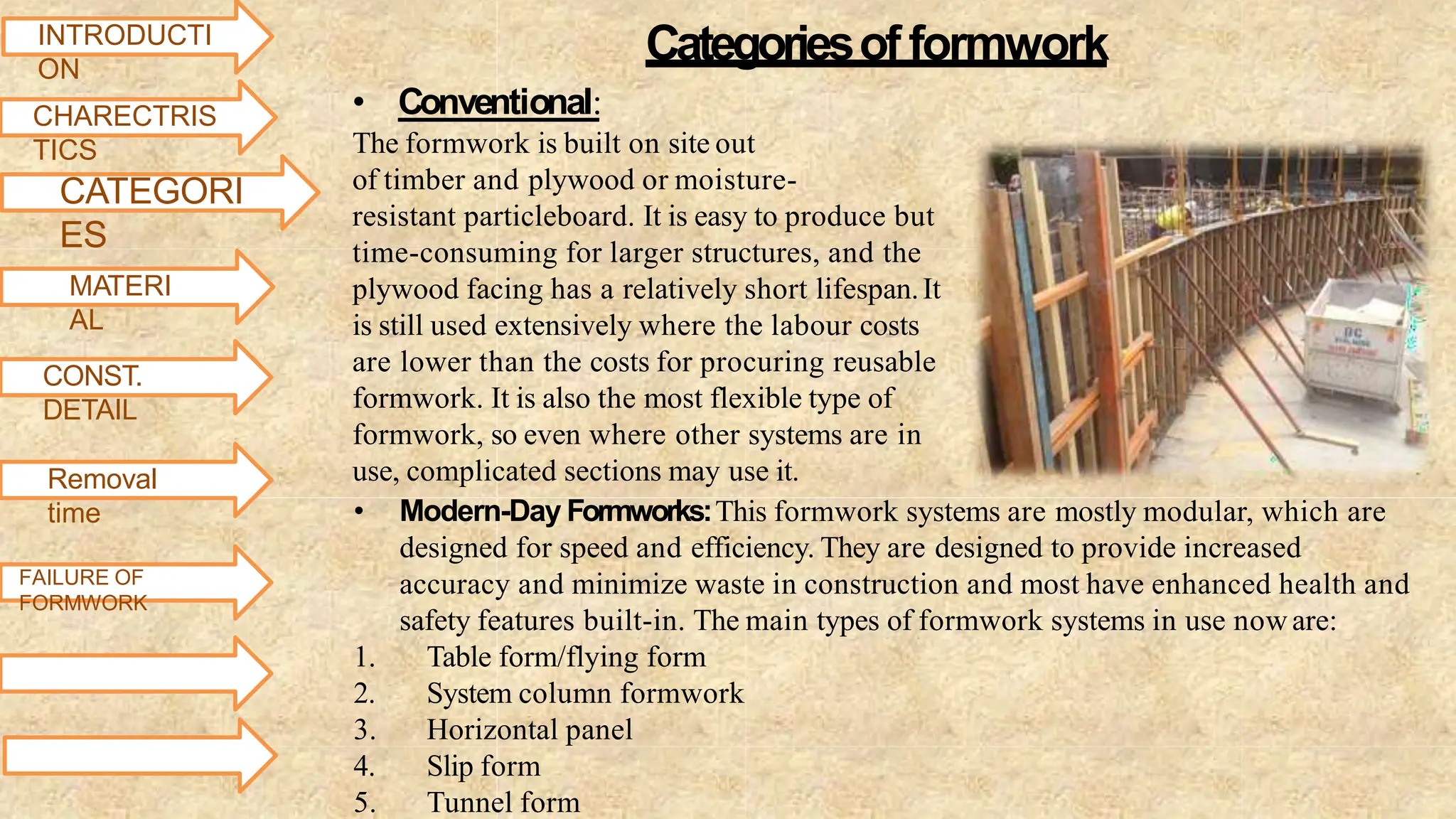 Introduction and types of Form Work in civil engineering | PPTX