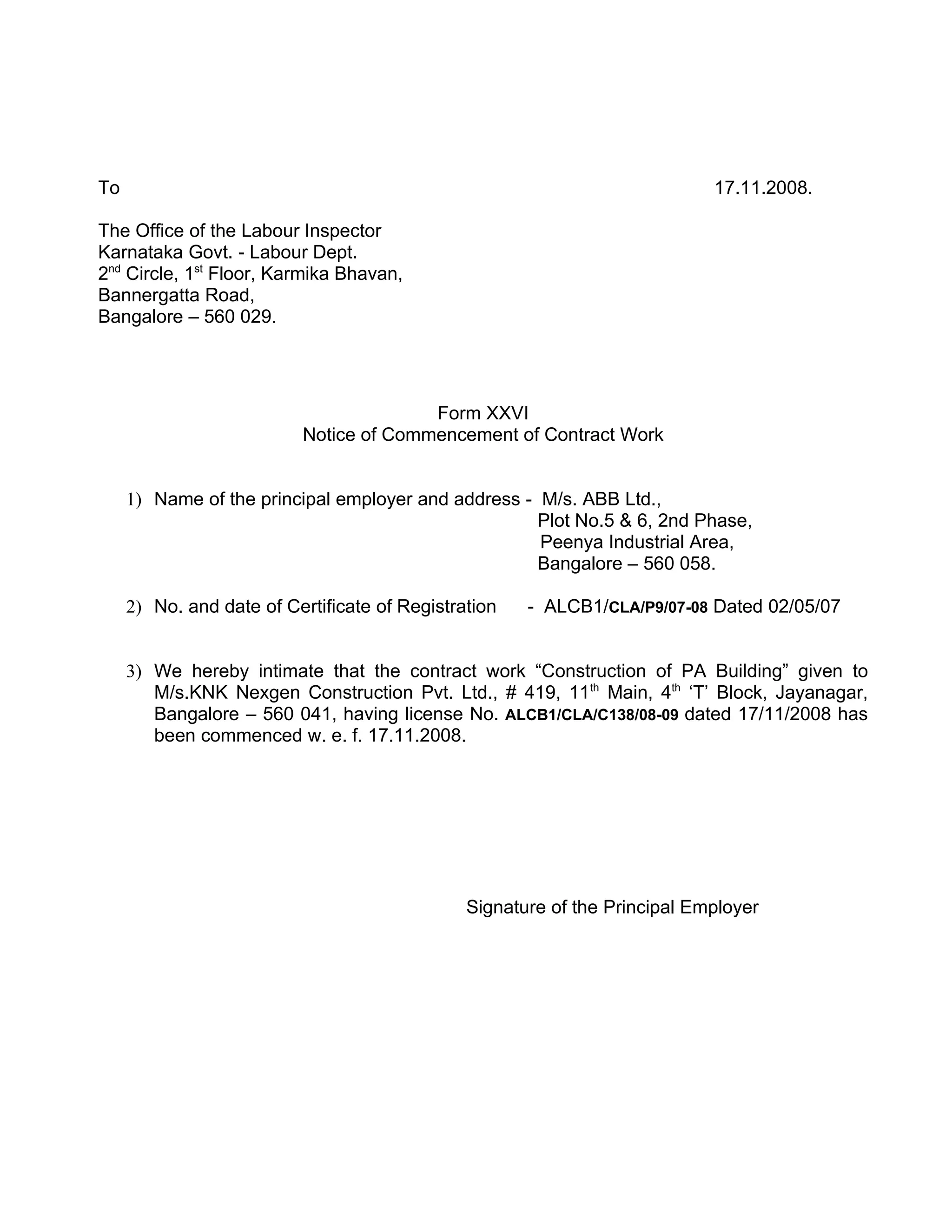 Form xxvi (notice of commencement) | DOC