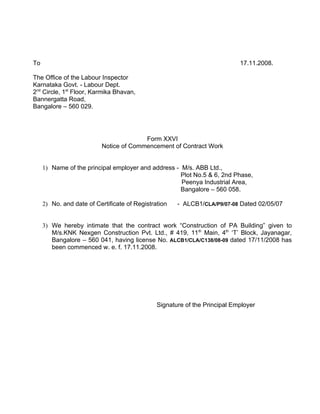 Form xxvi (notice of commencement) | DOC