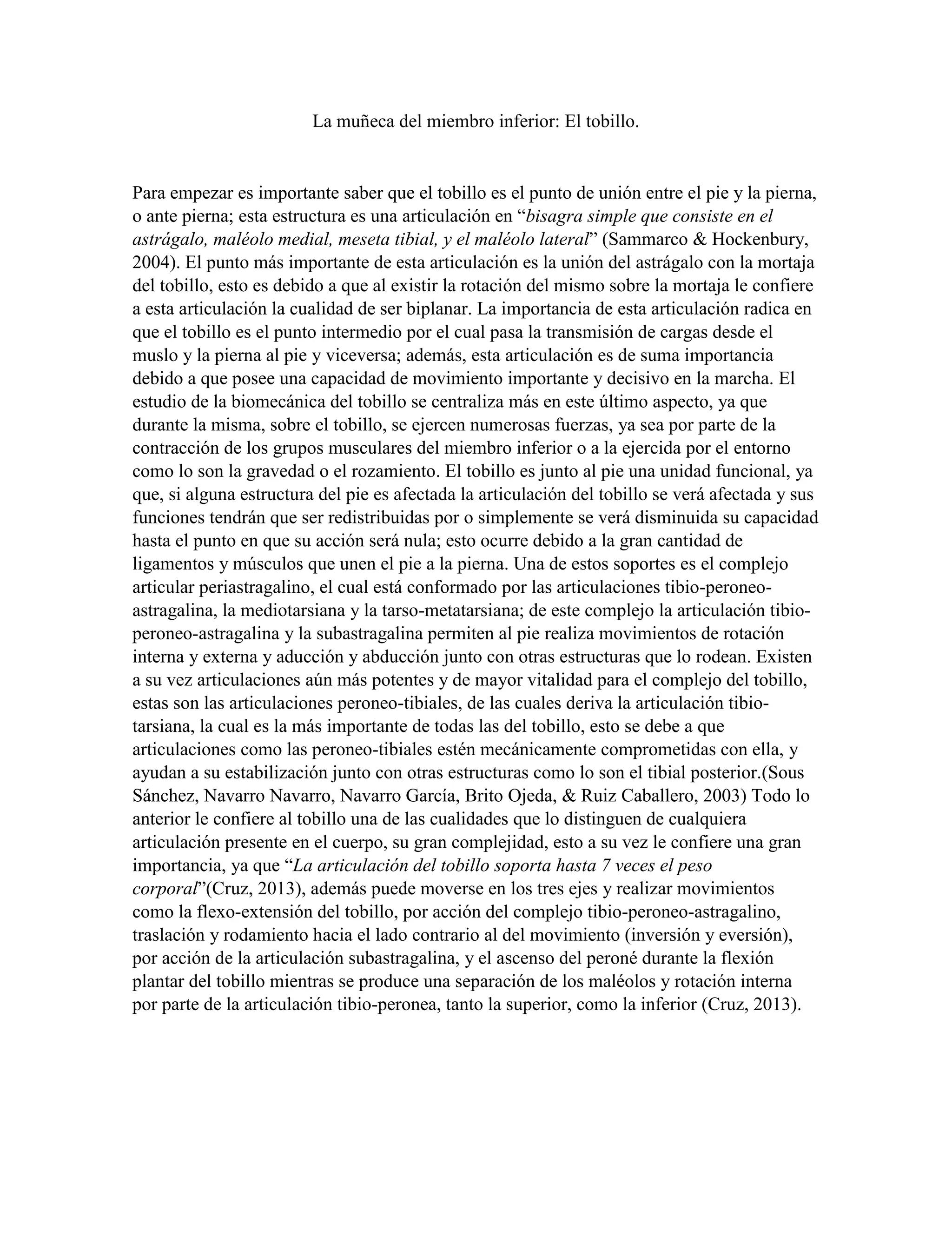 Biomecánica del Tobillo | DOCX