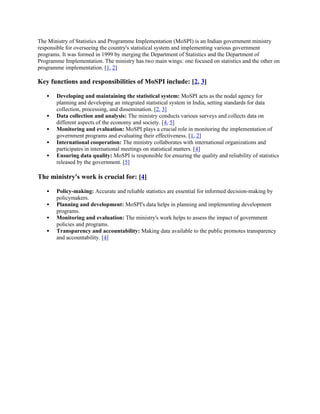 MINISTRY OF STATISTICS AND PROGRAMME IMPLEMENTATION | PDF