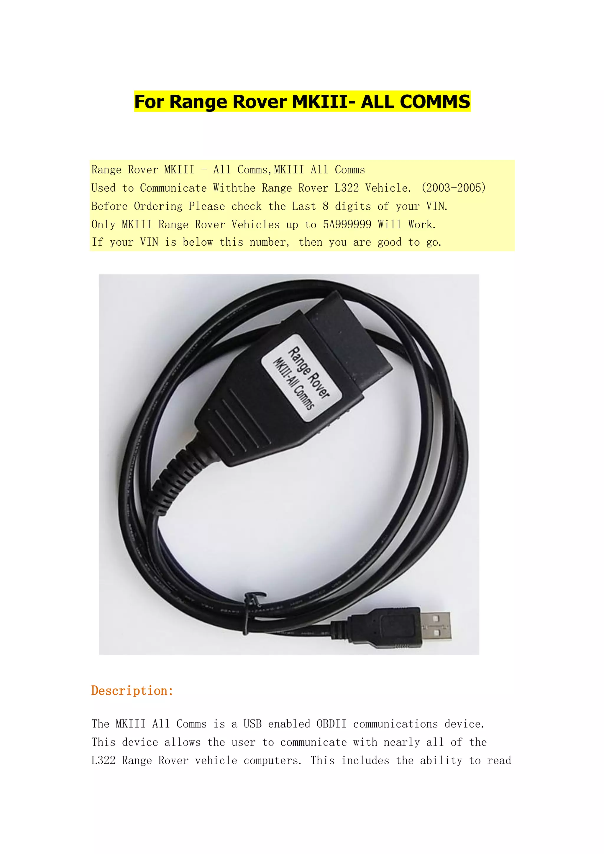 Range Rover MKIII- ALL COMMS | PDF