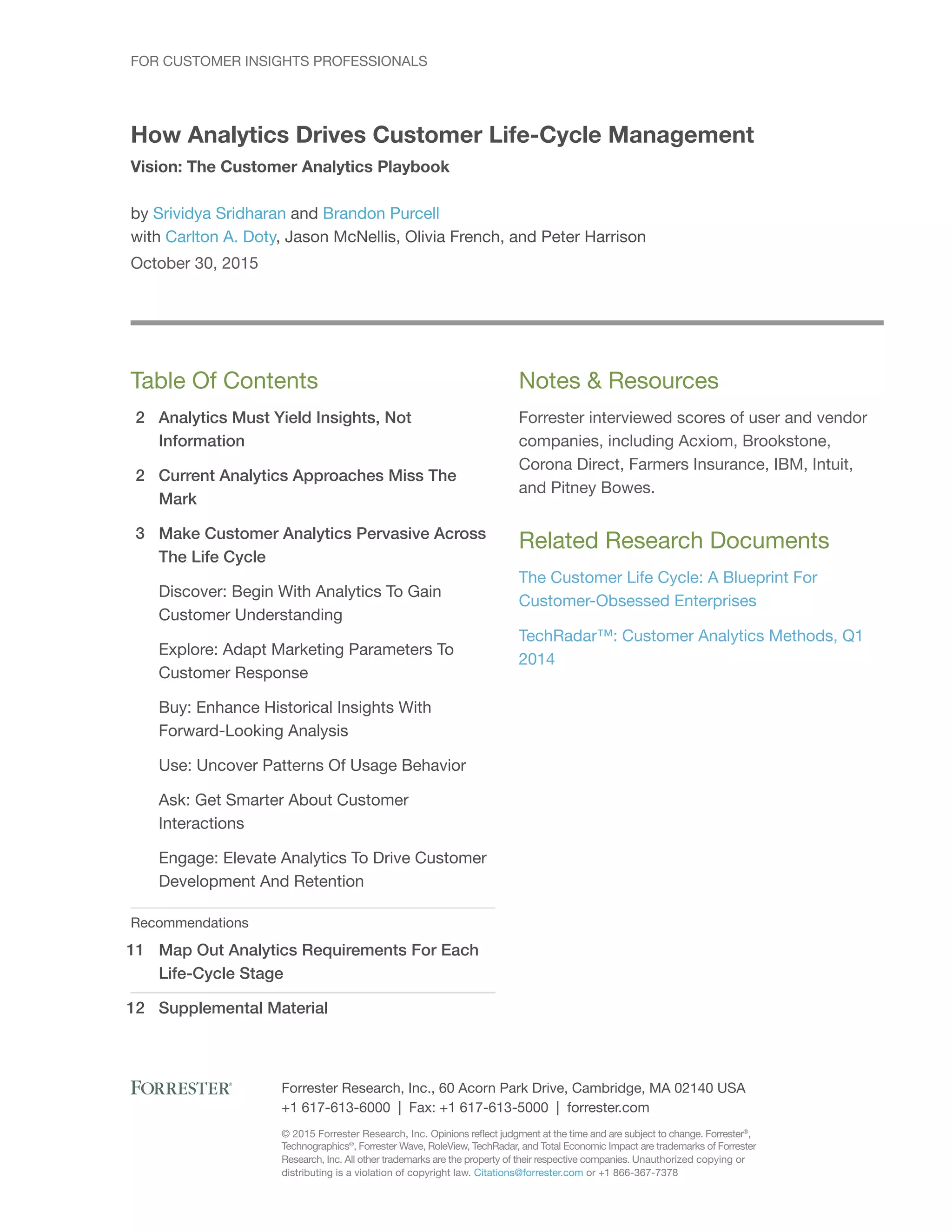 Forrester analytics-drives-customer-life-cycle-management-108033 | PDF ...