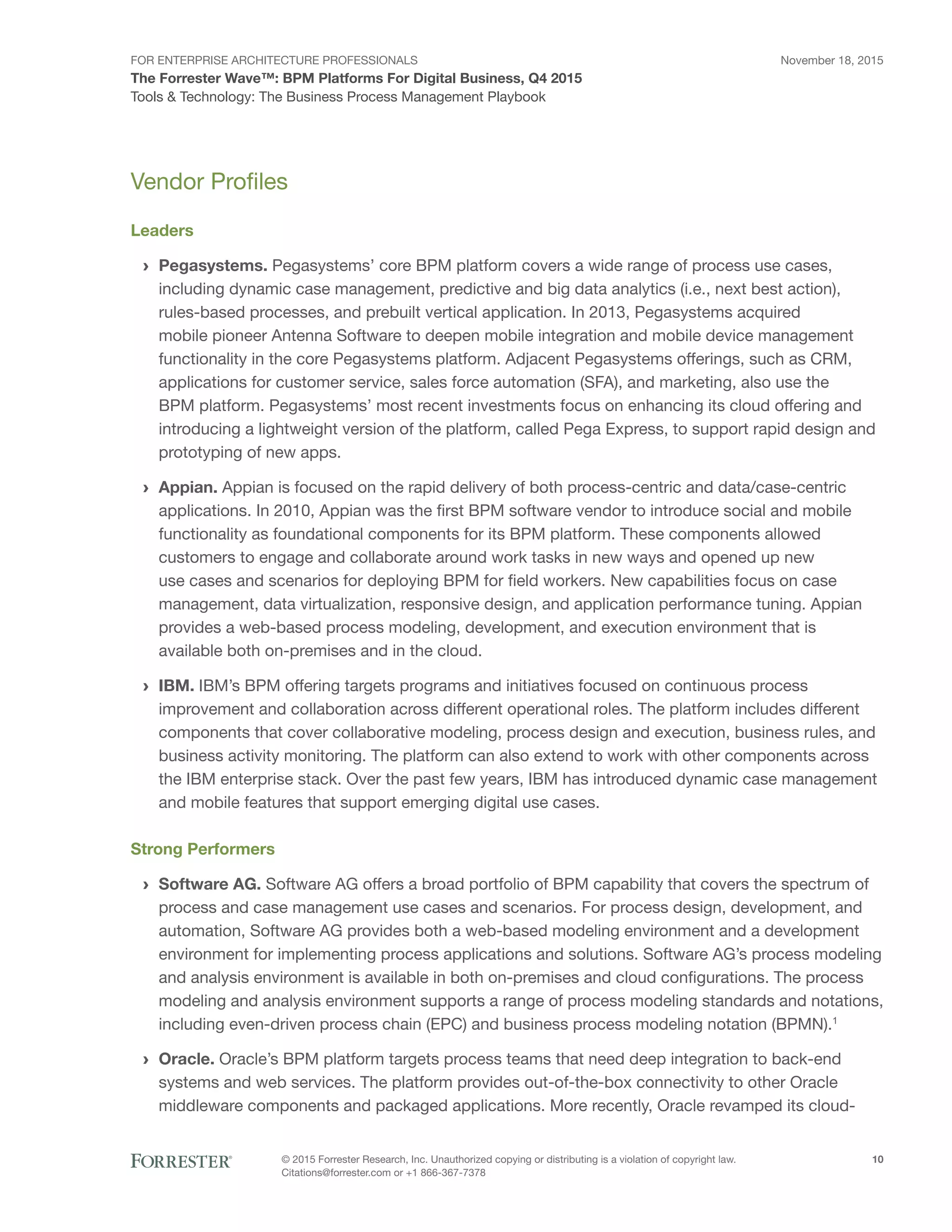 Forrester Wave | BPM Platforms for digital business 2015 | PDF