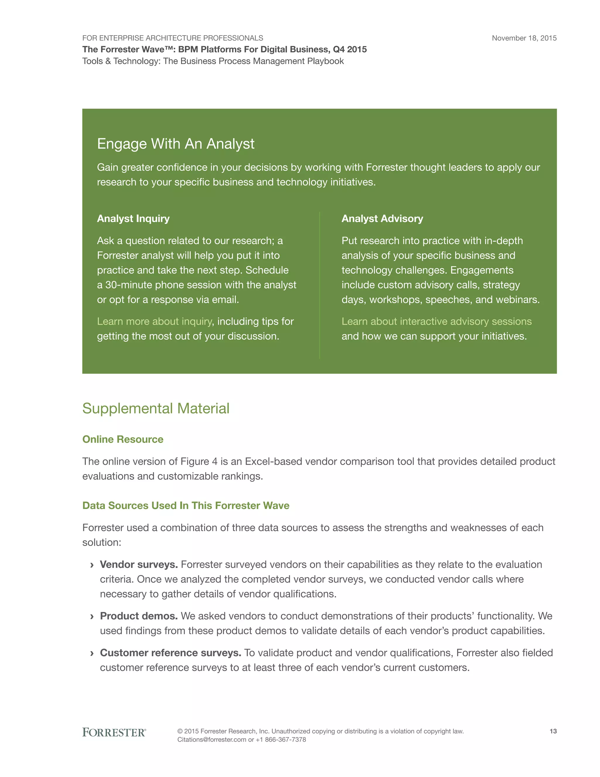 Forrester Wave | BPM Platforms for digital business 2015 | PDF
