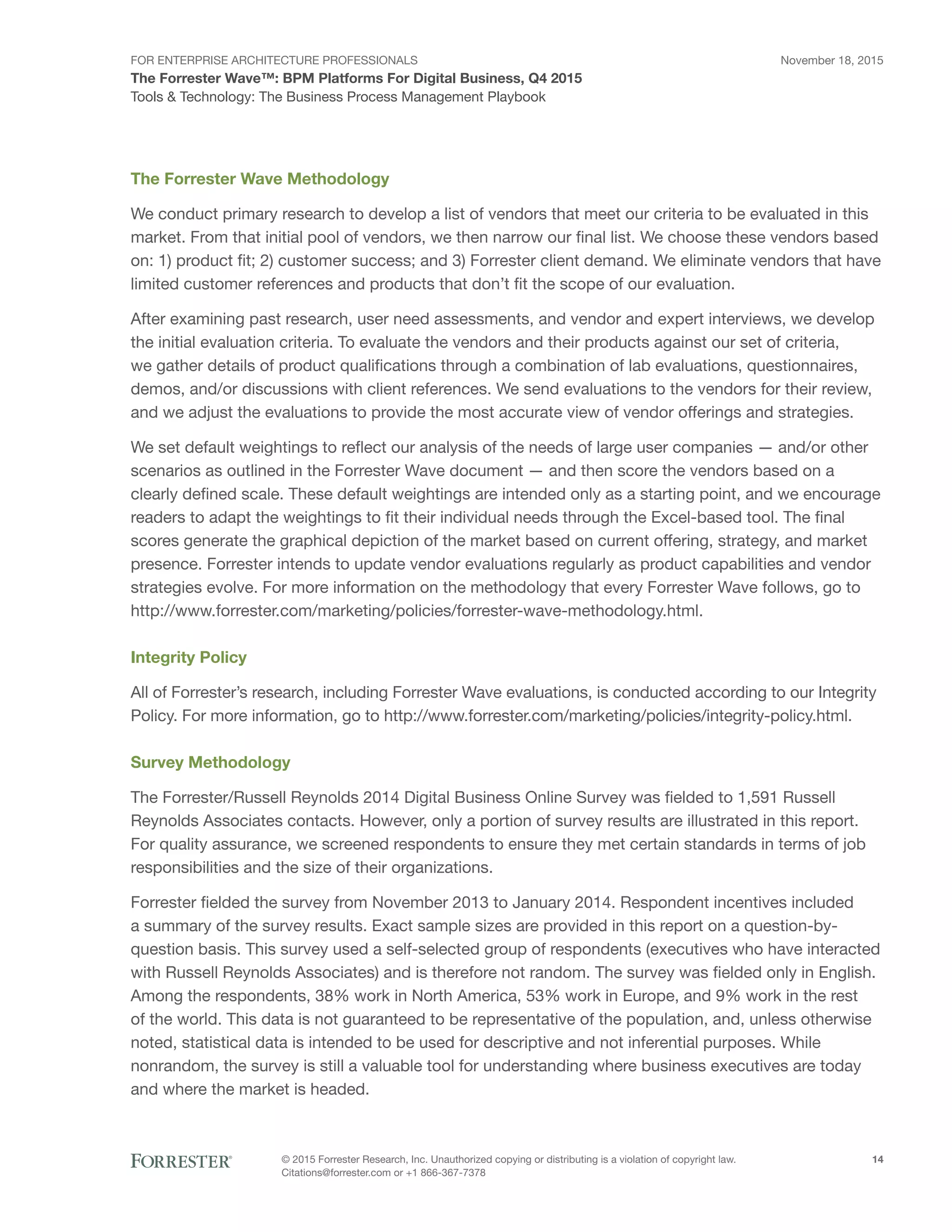 Forrester Wave | BPM Platforms for digital business 2015 | PDF