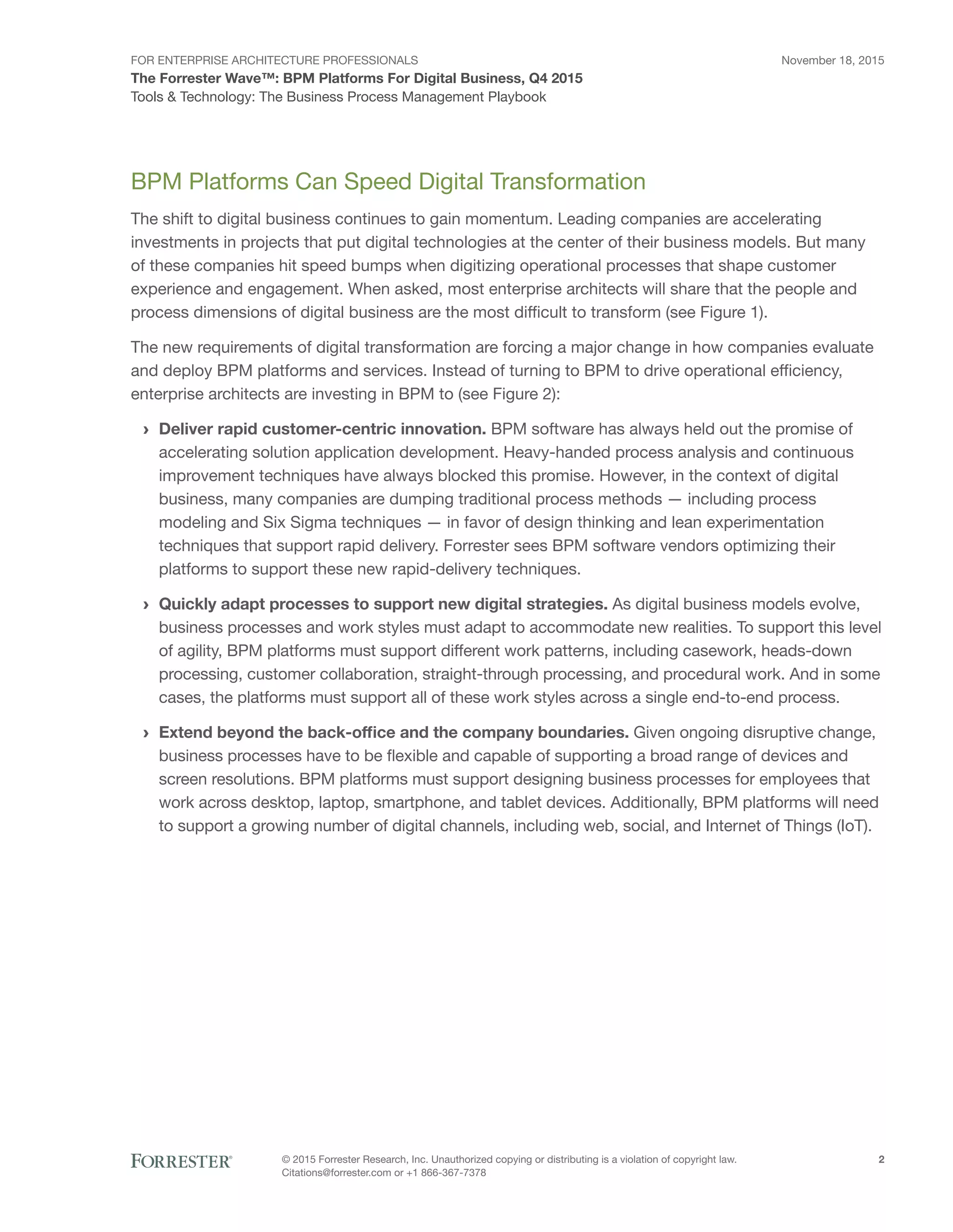 Forrester Wave | BPM Platforms for digital business 2015 | PDF