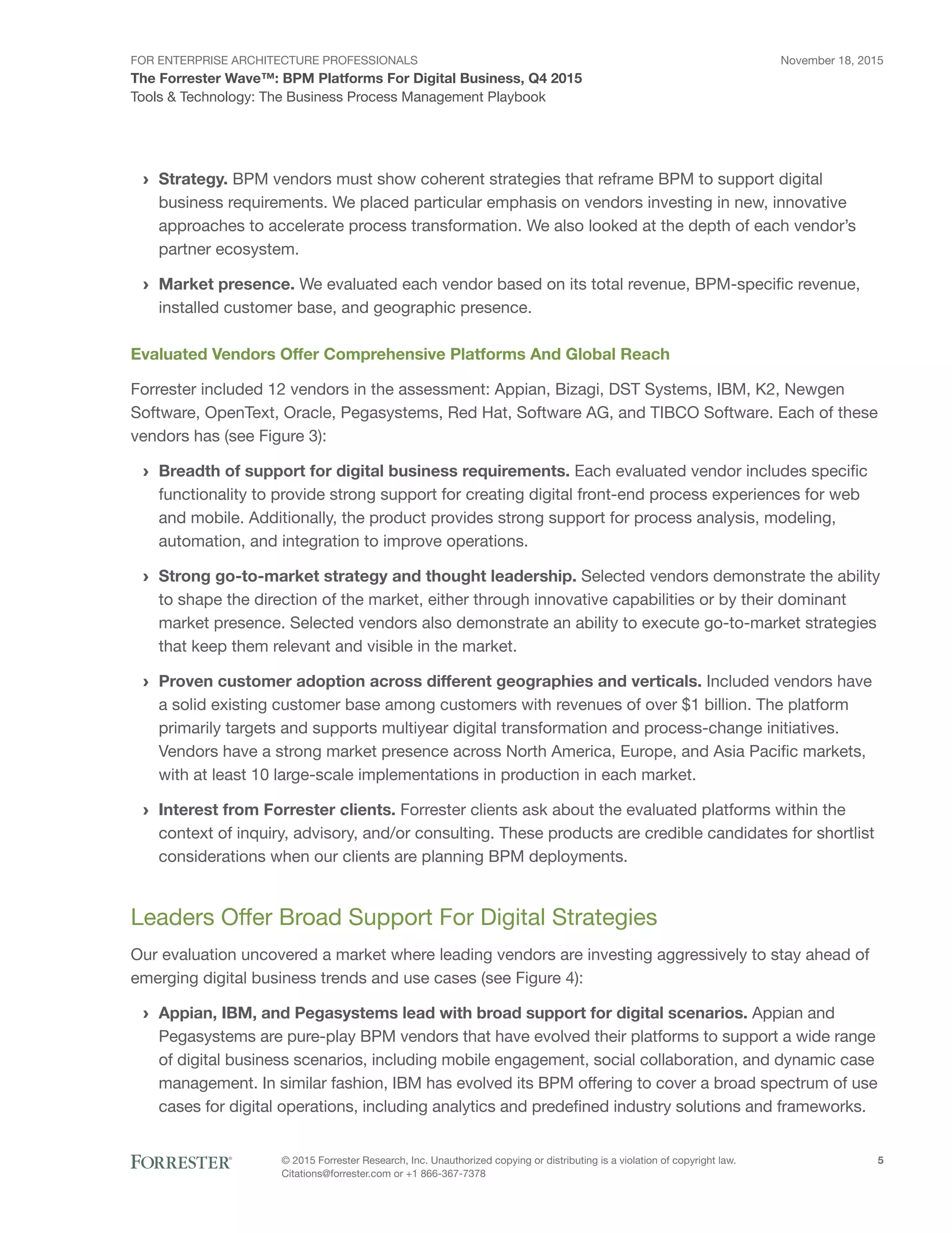 Forrester Wave | BPM Platforms for digital business 2015 | PDF