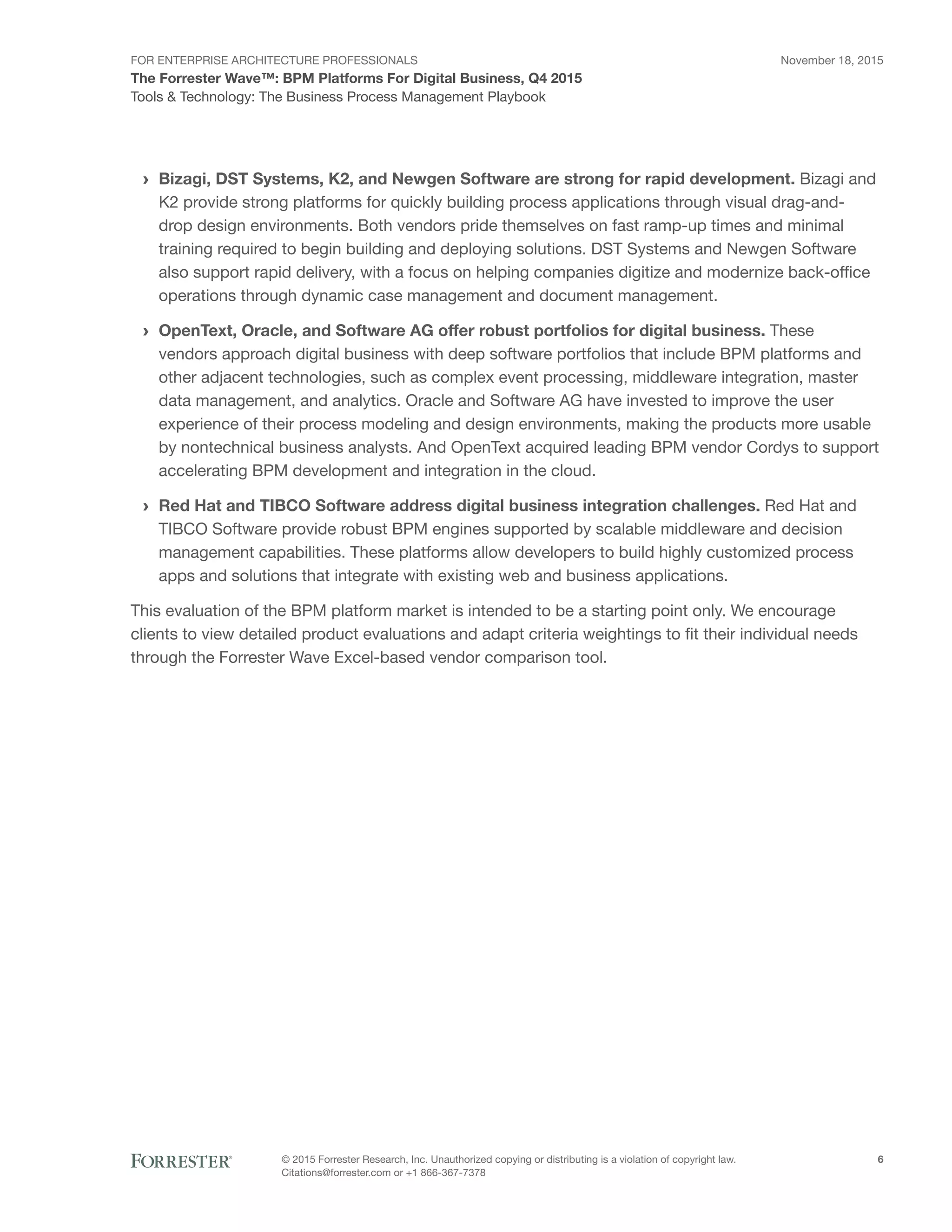 Forrester Wave | BPM Platforms for digital business 2015 | PDF