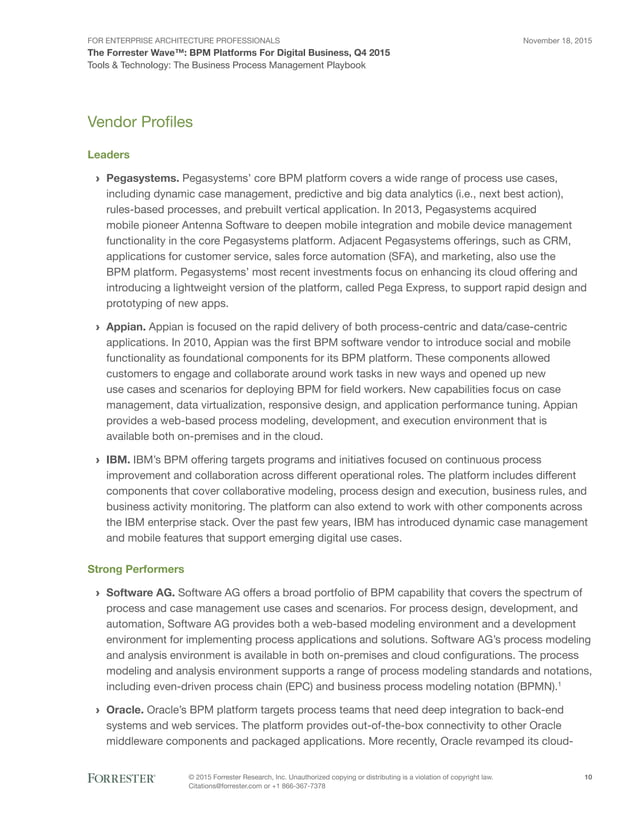 Forrester Wave | BPM Platforms for digital business 2015 | PDF