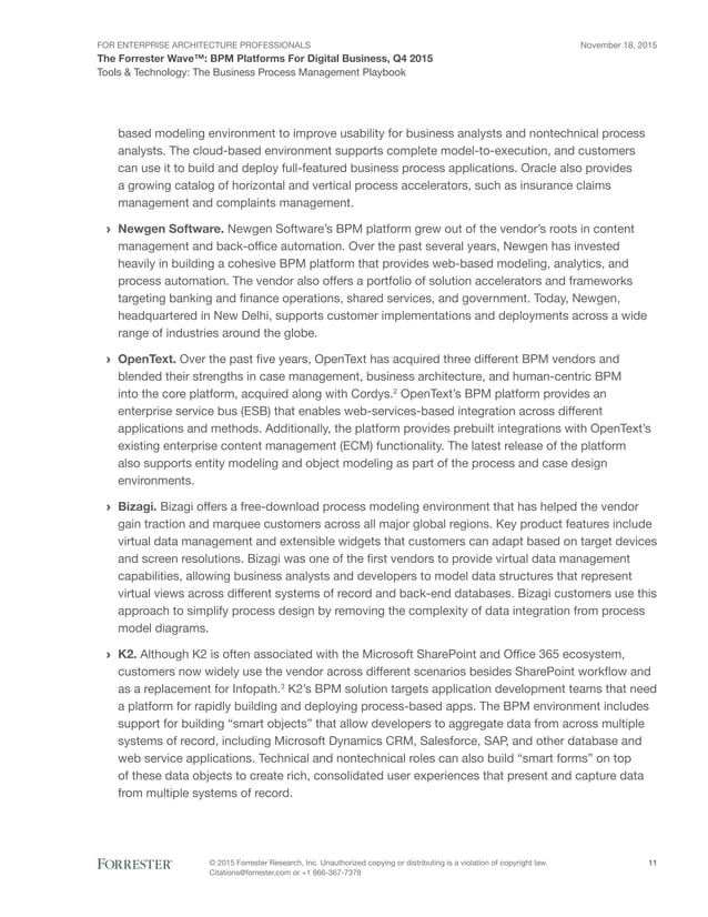 Forrester Wave | BPM Platforms for digital business 2015 | PDF