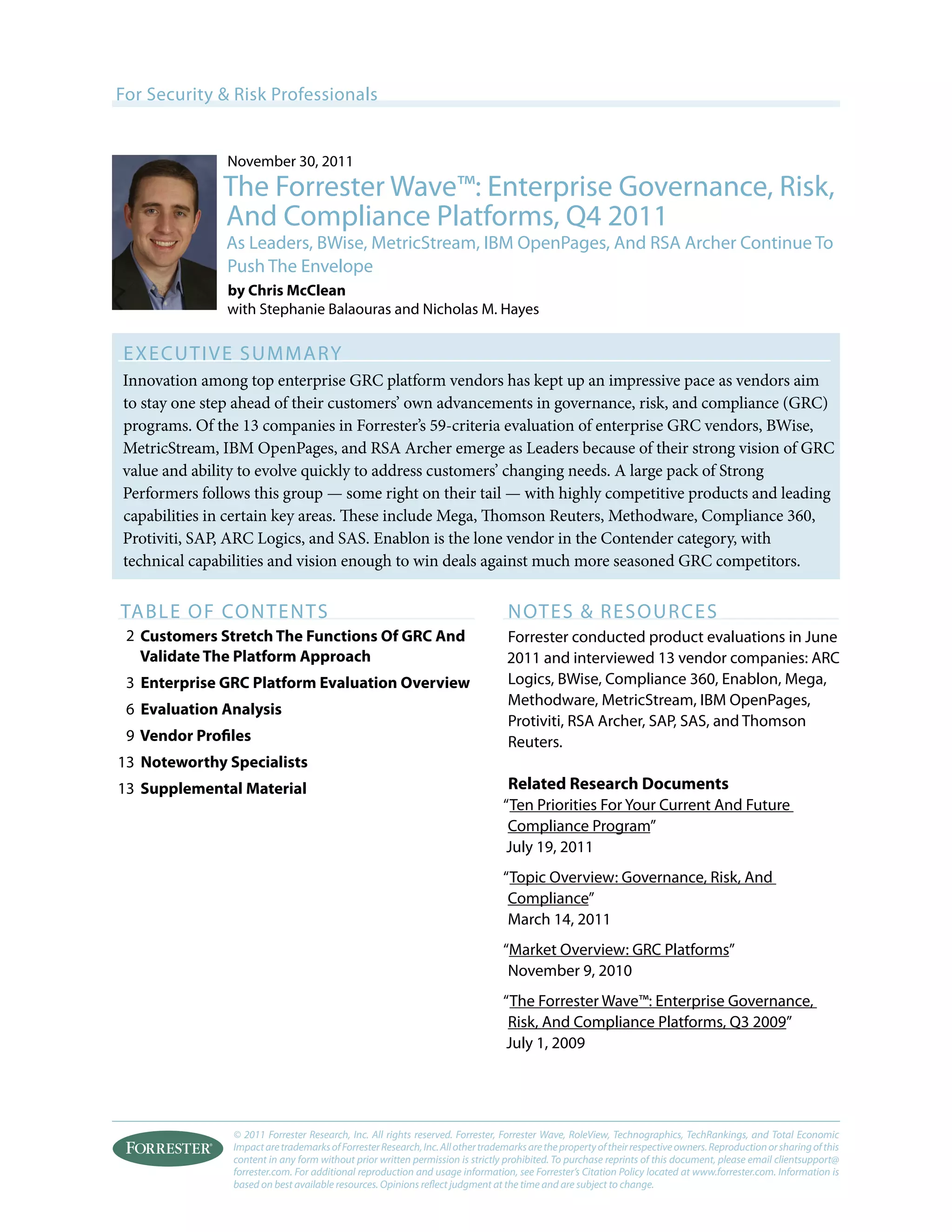 Forrester wave enterprise_grc_platforms_q4_2011 | PDF