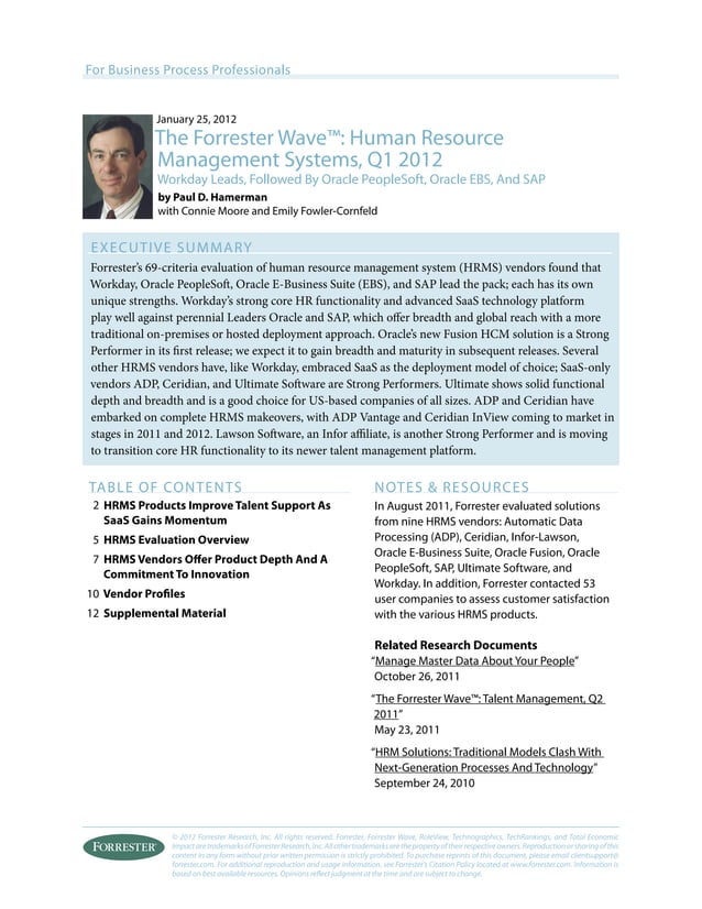 Forrester Wave Human Resource Management Systems Q1 2012 | PDF