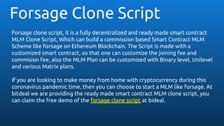 Forsage Ethereum Smart Contract Clone | PPT