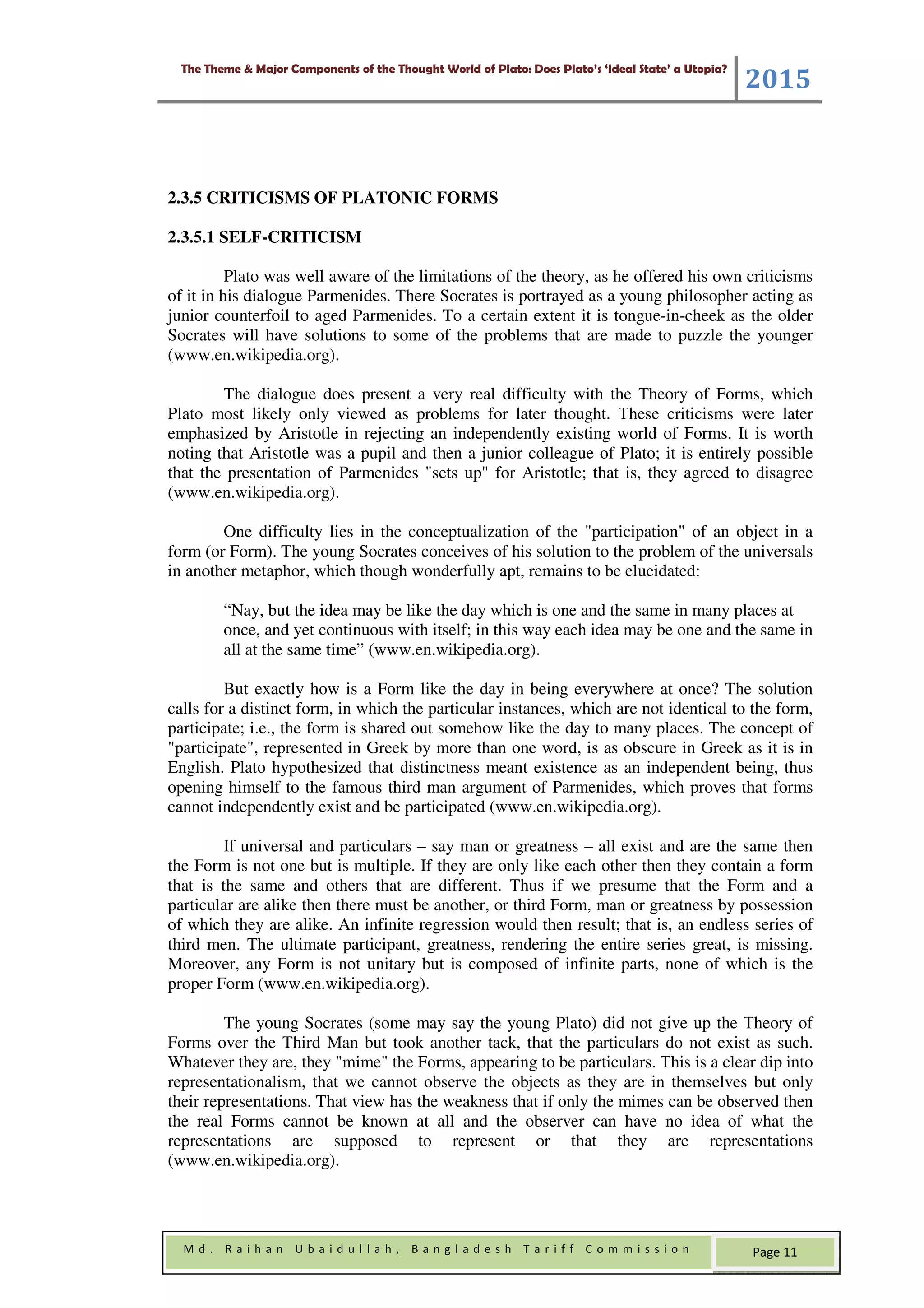 The Theme & Major Components of the Thought World of Plato | PDF