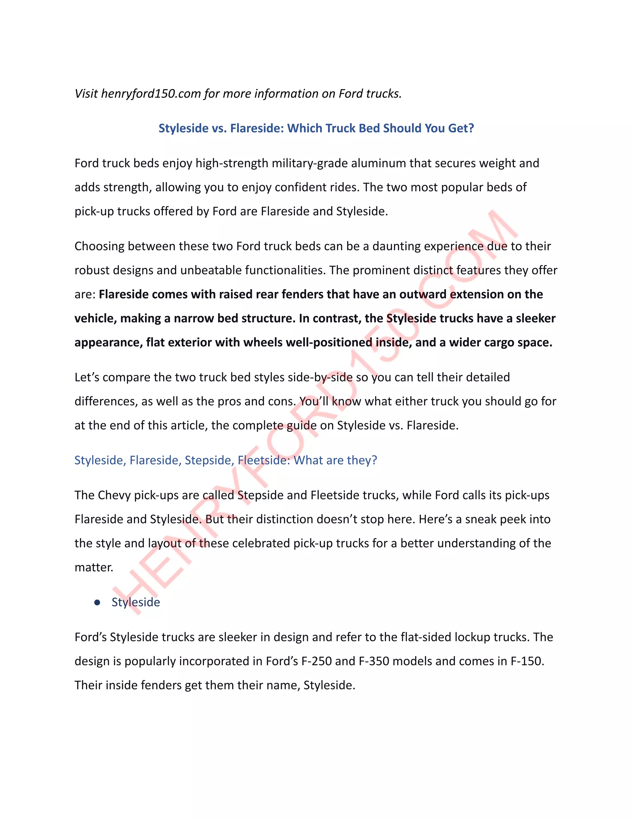 Styleside vs Flareside | PDF
