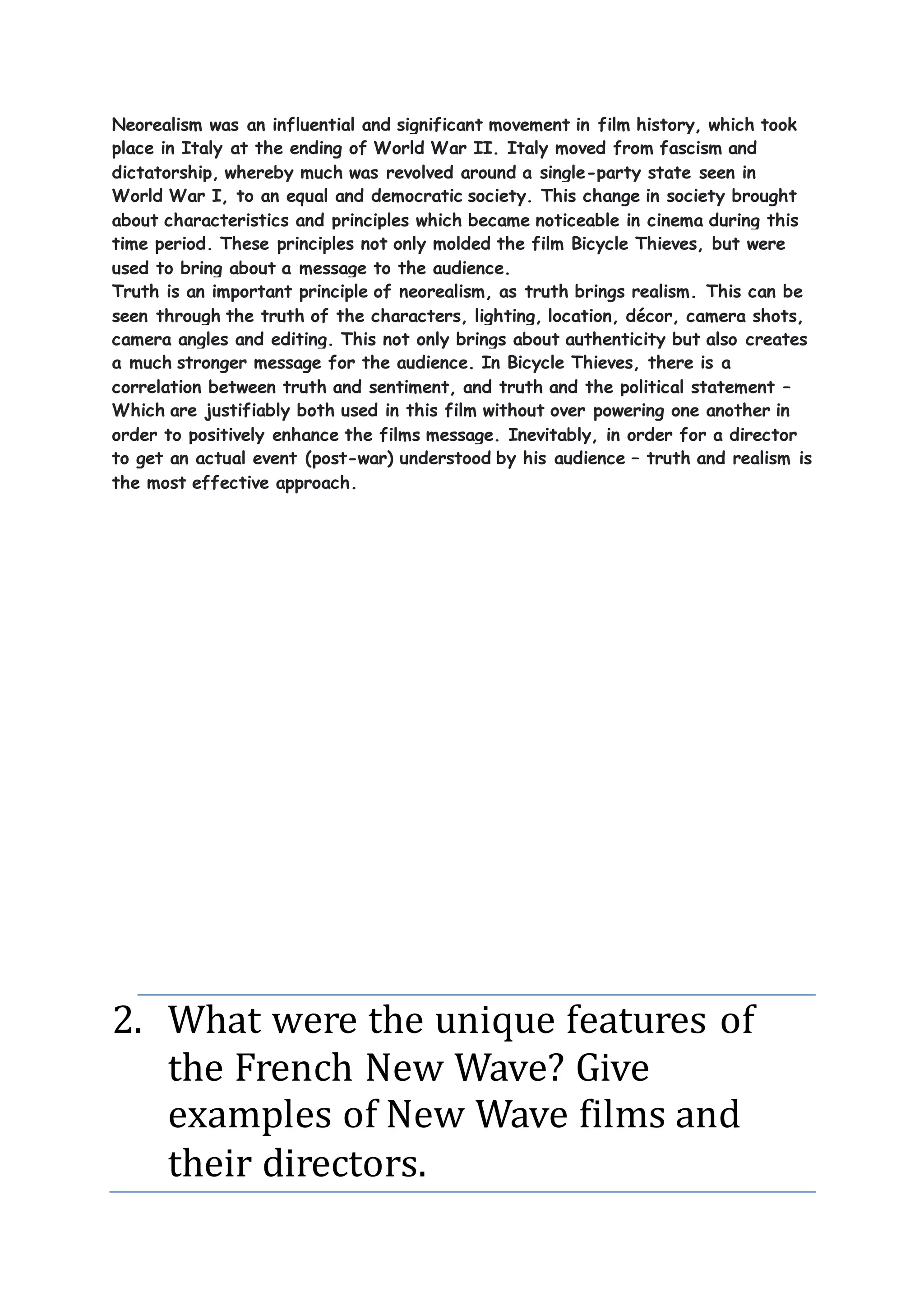 the essential features of italian neorealism | PDF