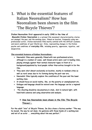 the essential features of italian neorealism | PDF