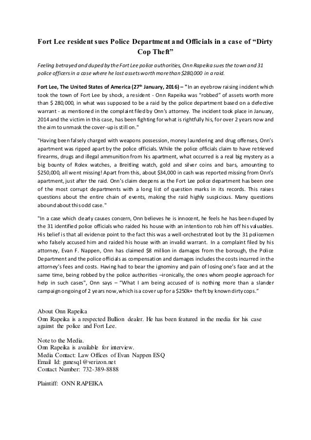 Fort Lee Resident Sues Police Department And Officials In A Case Of