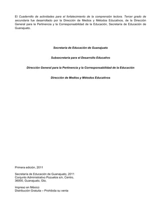 Fortalecimiento de la comprensión lectora tercer grado | PDF