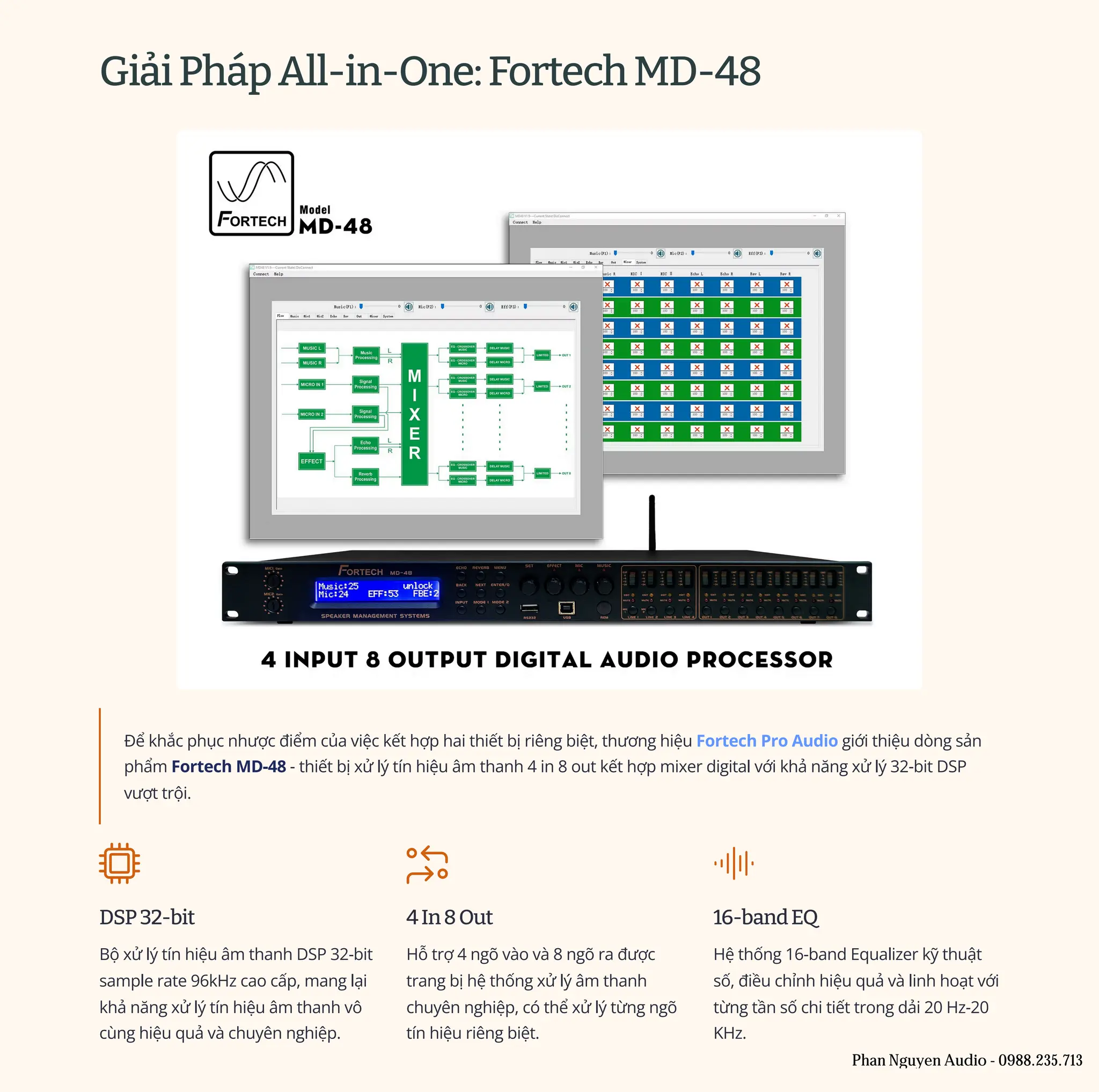 Fortech MD-48 4 in 8 out Thiết bị xử lý âm thanh All in One | PDF