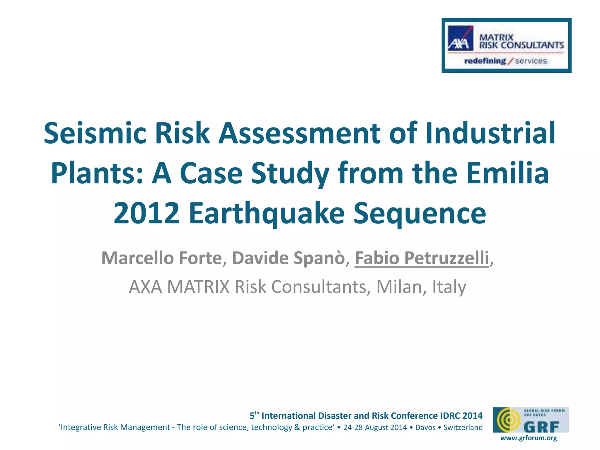 FORTE-Seismic risk assessment of industrial plants a case study-ID1277 ...