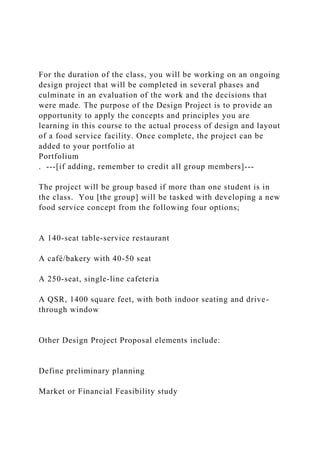 Designing a Food Service Facility Project | PDF