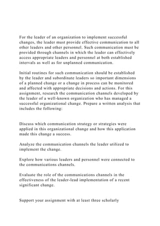 For the leader of an organization to implement successful change.docx