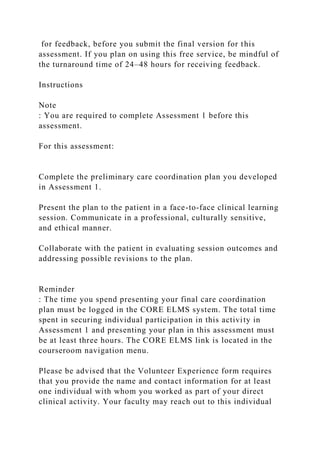 For this assessment, you will implement the preliminary care coo.docx