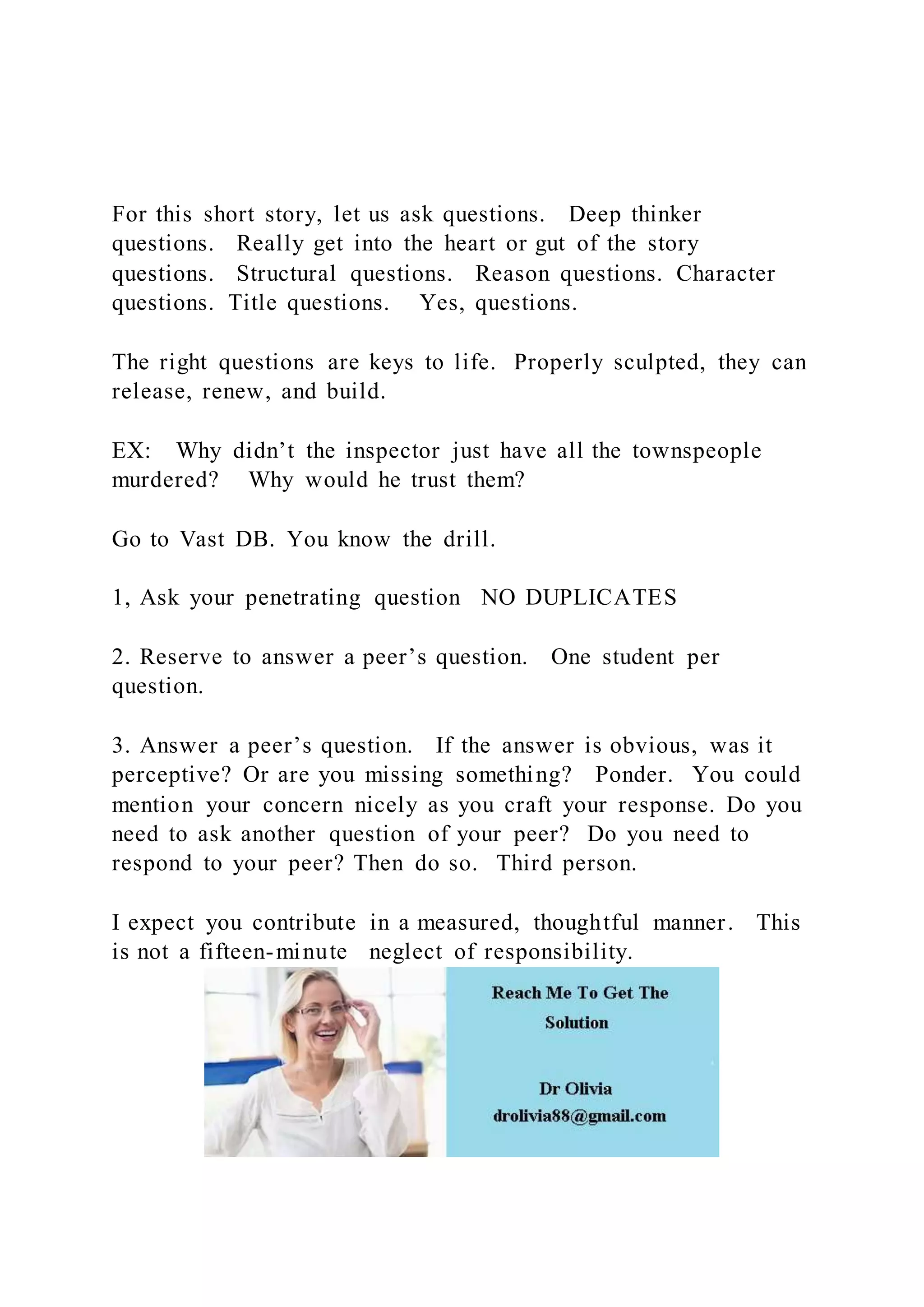 For this short story, let us ask questions. deep thinker questi | DOCX