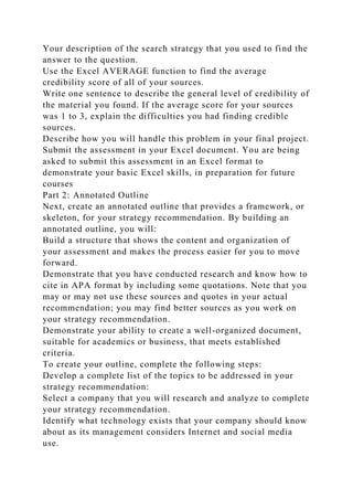 For this two-part assessment, you will create an Excel spreadsheet o.docx