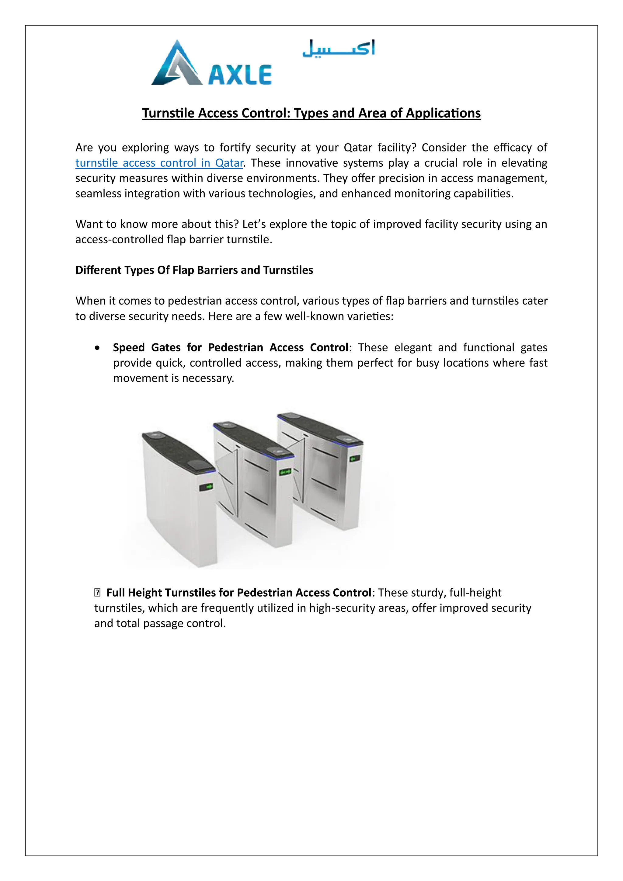 Fortify Facility Security | Turnstile Access Control in Qatar Unveiled | PDF
