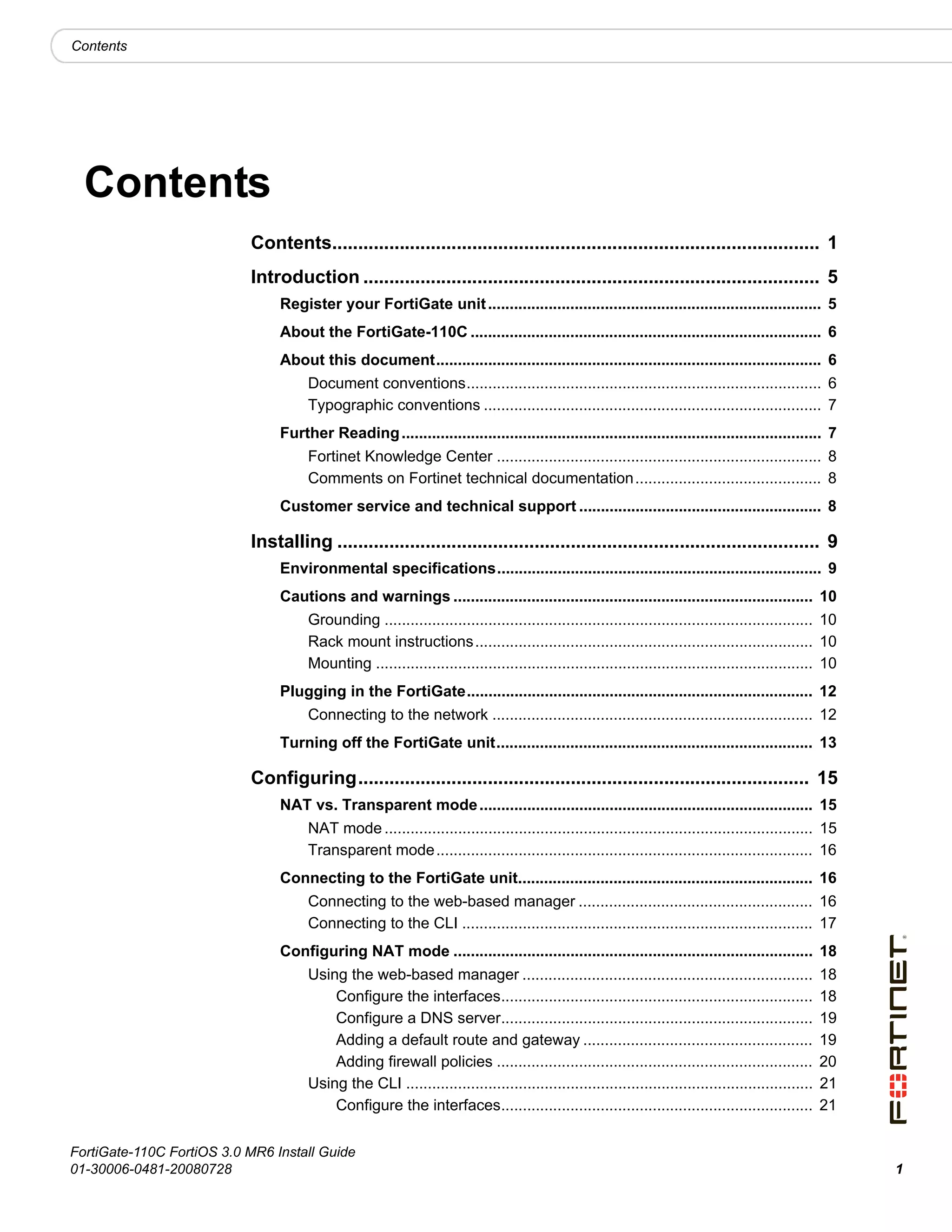 Forti gate 110c-install_guid manual | PDF