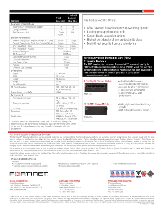 FortiGate-310B Datasheet | PDF