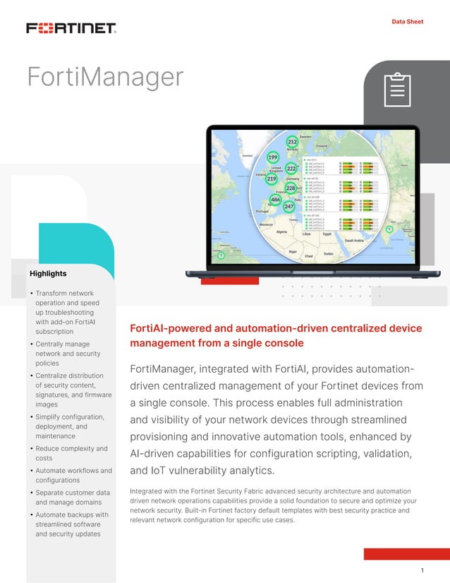 FortiManager is a network and security management tool that helps you centrally manage Fortinet ...